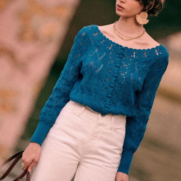 Sezane Sweaters Sezane Anika Jumper Open Knit Cardigan Sweater In Peacock Blue Poshmark